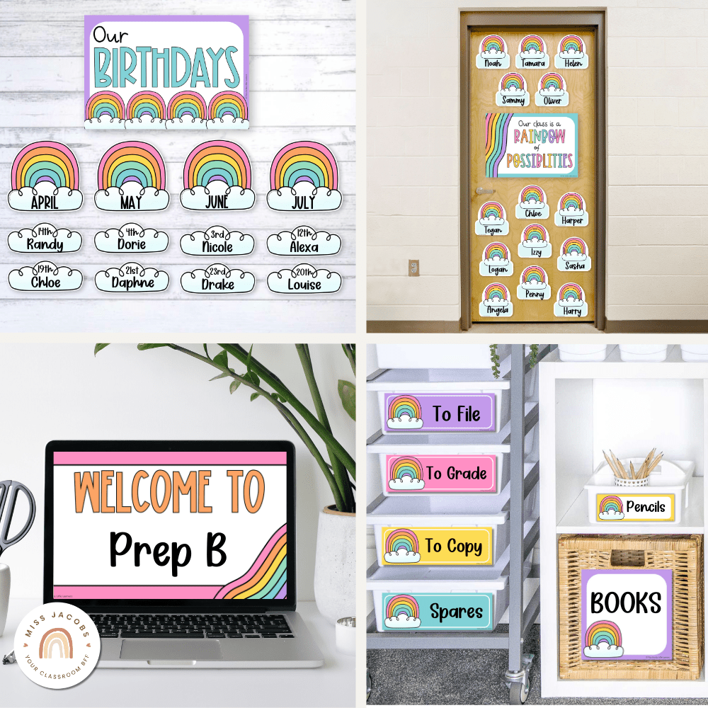 Bright Rainbow Theme Classroom Essentials Decor Pack - Miss Jacobs