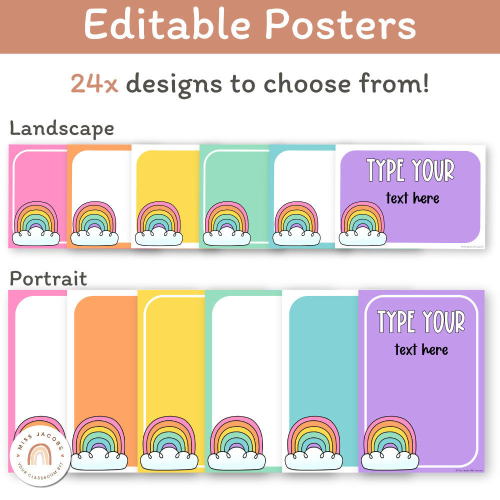 Bright Rainbow Theme Classroom Essentials Decor Pack - Miss Jacobs