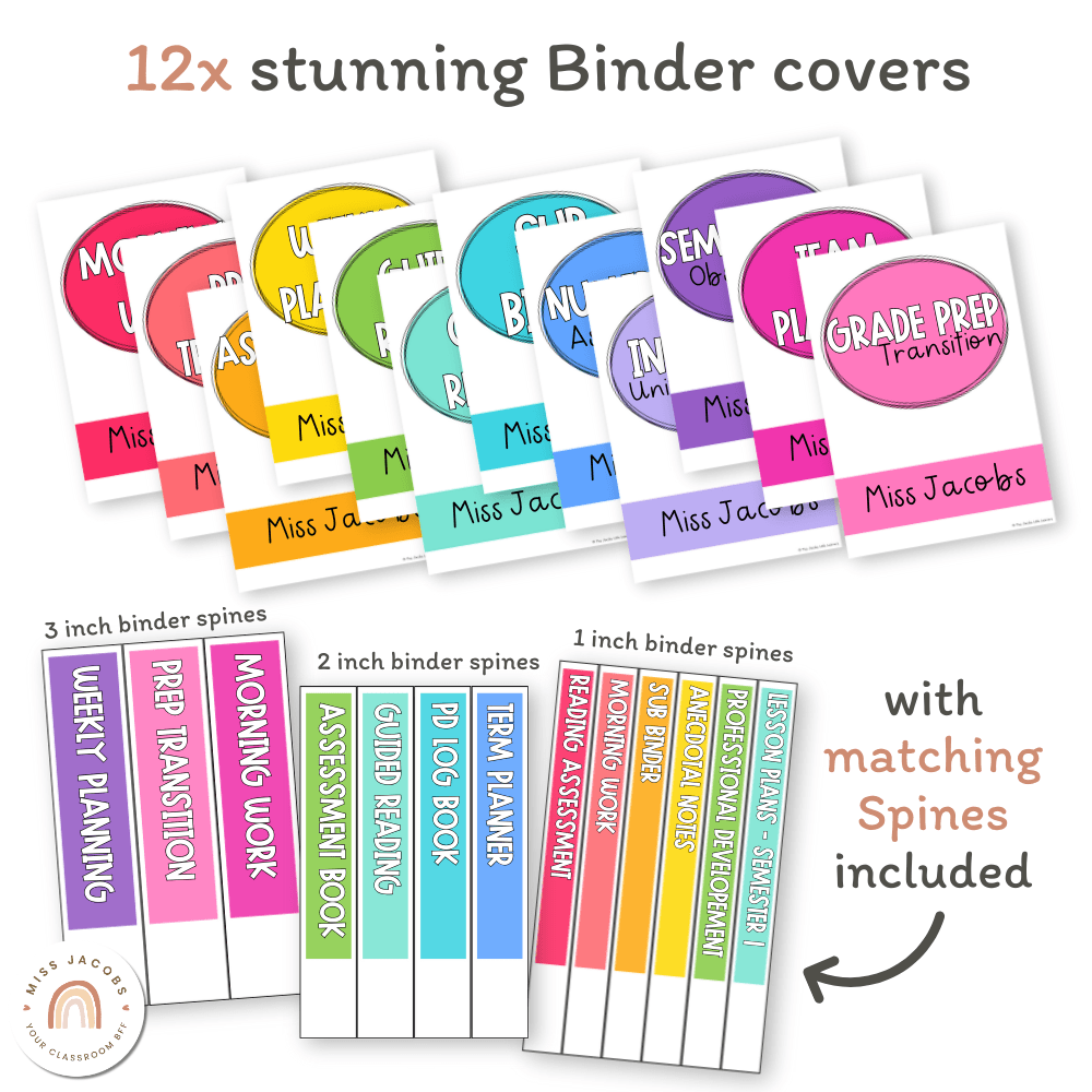 Brights Binder Covers and Spines | Simple Brights Classroom Decor | Ed