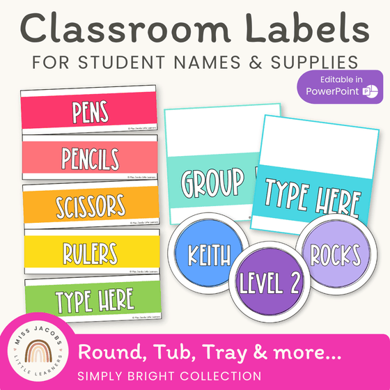 BRIGHTS Classroom Supply and Student Name Labels | Editable – Miss ...