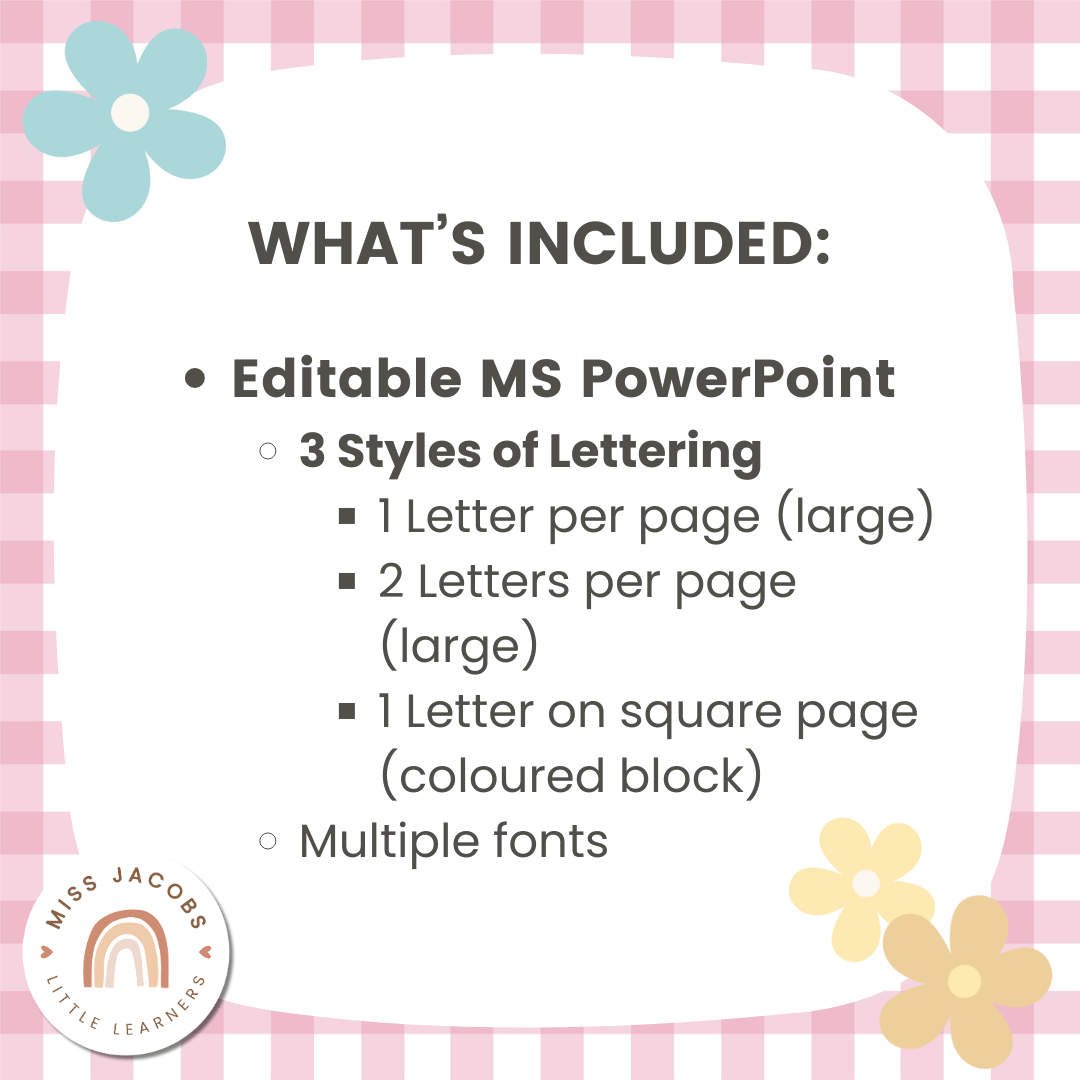 Bulletin Board Lettering Pack | Daisy Gingham Pastels – Miss Jacobs ...