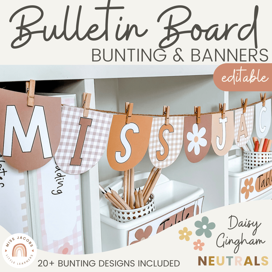 Bunting & Banners - Bulletin Board Letters - Daisy Gingham Neutrals