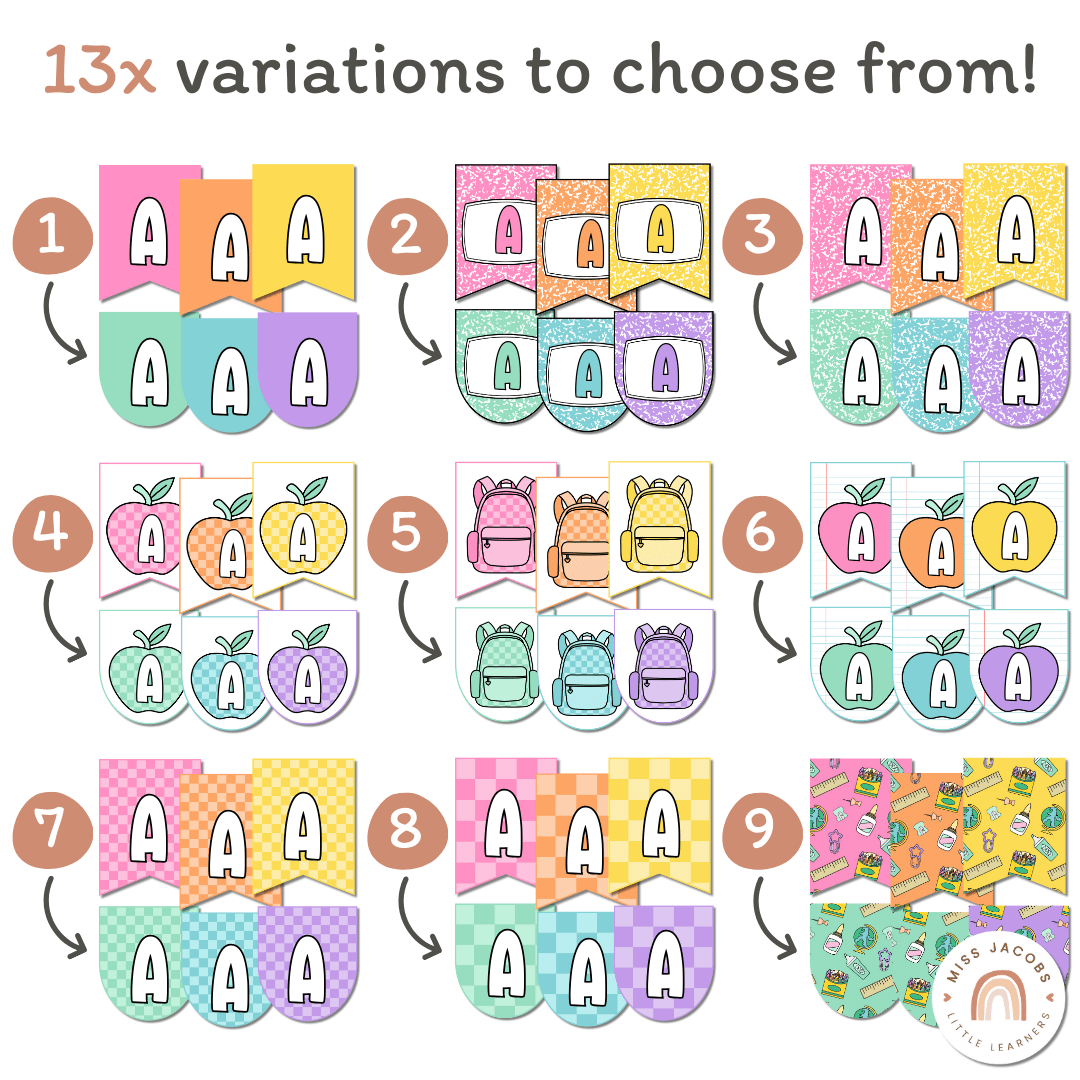 Bunting & Banner - Bulletin Board Letters - Cutesy Classroom Theme - MJLL