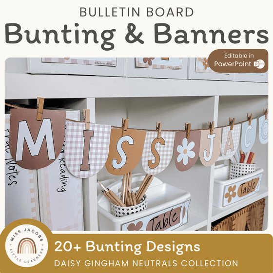 Bunting & Banners - Bulletin Board Letters - Daisy Gingham Neutrals ...