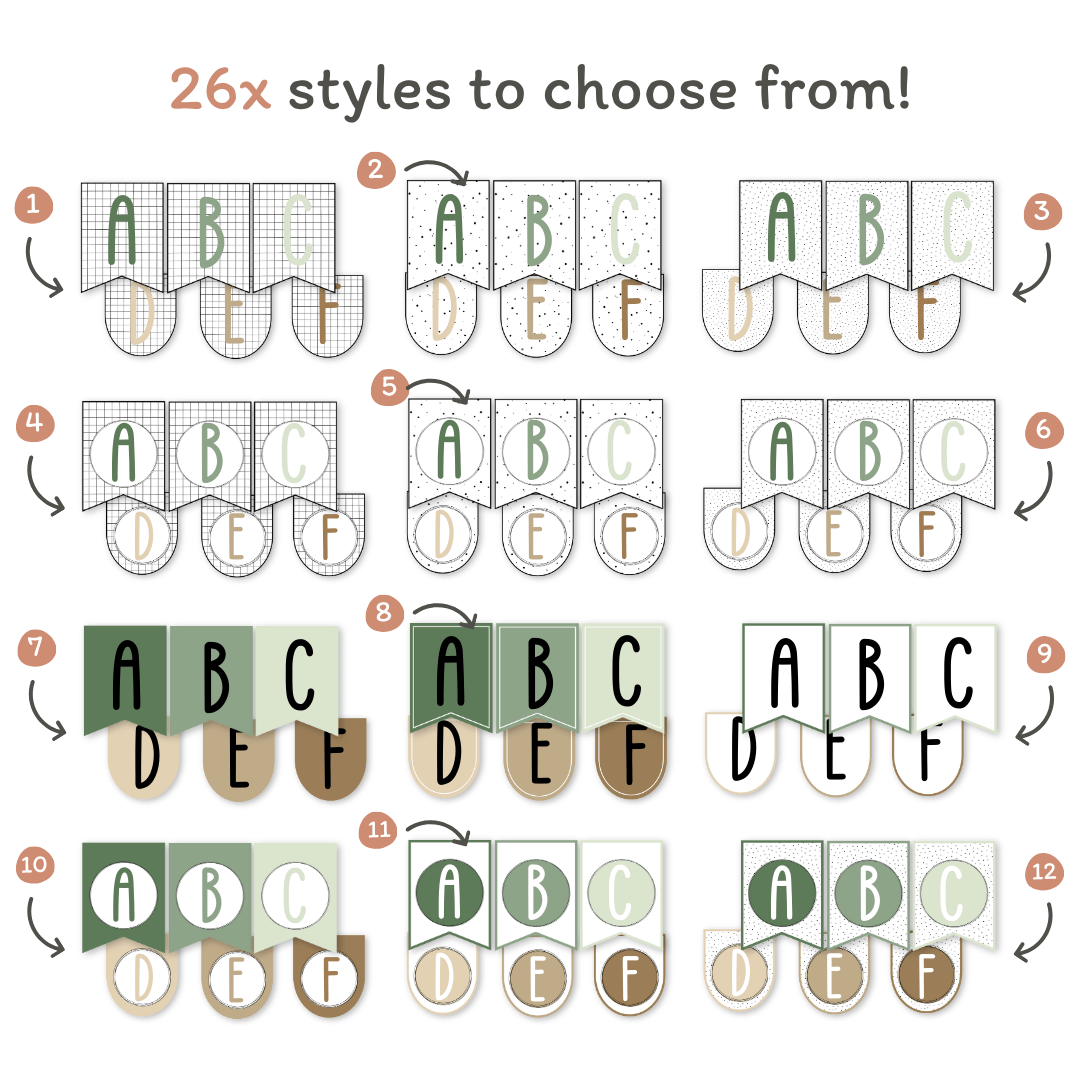 Bunting Banners - Bulletin Board Letters - Modern Botanical Theme - MJLL