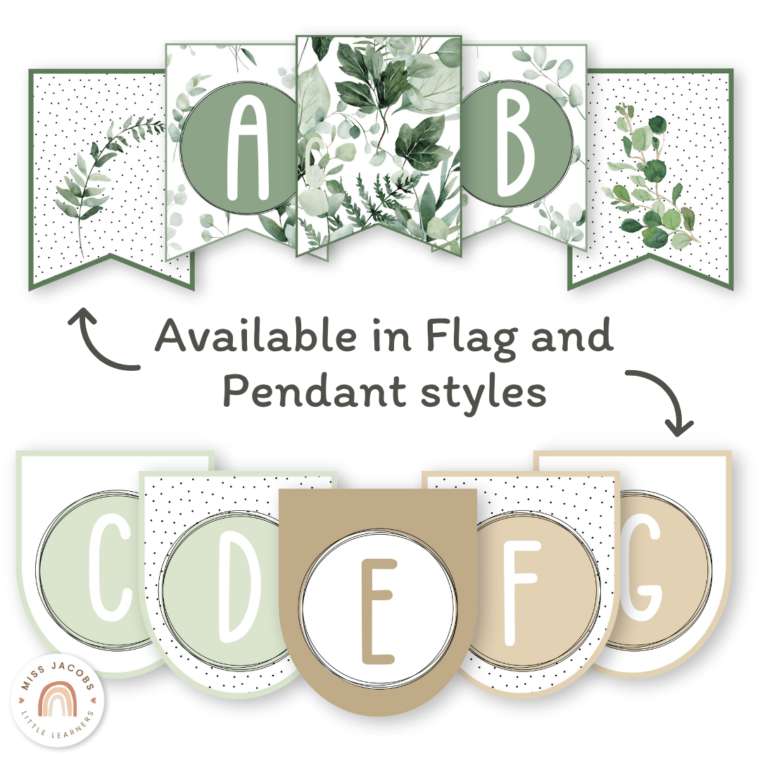 Bunting Banners - Bulletin Board Letters - Modern Botanical Theme - MJLL