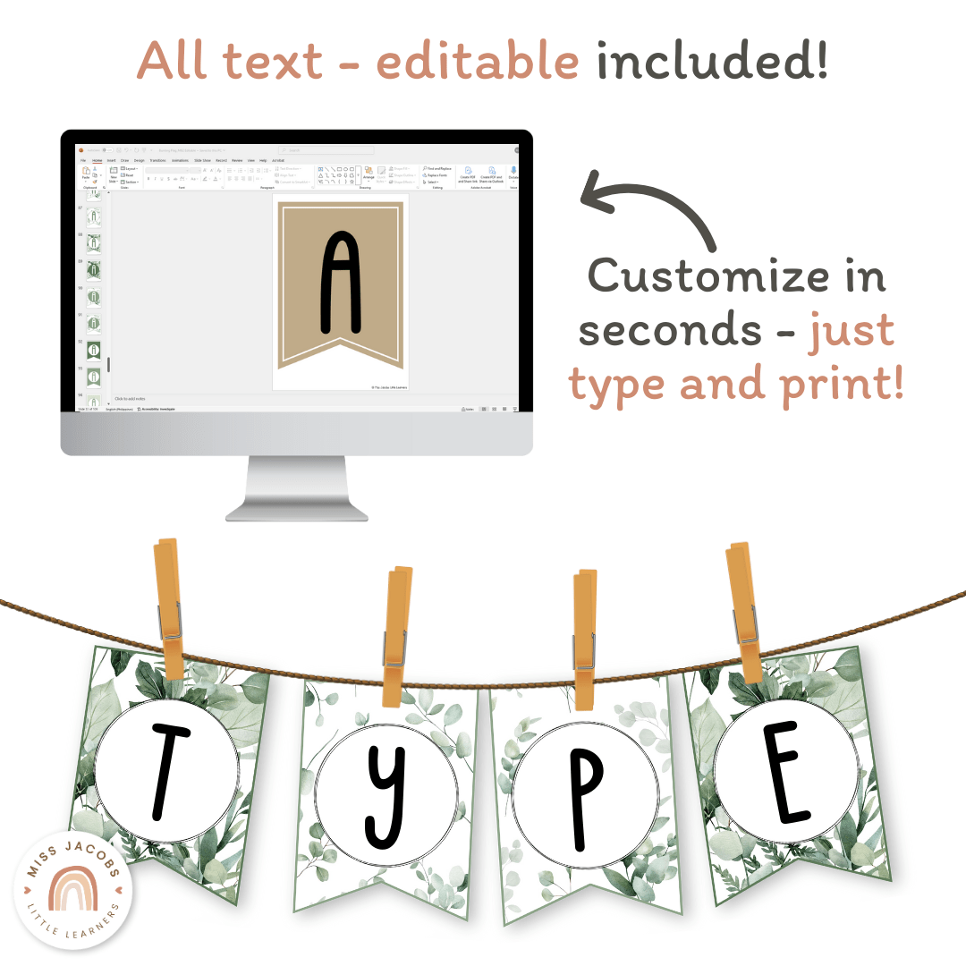 Bunting Banners - Bulletin Board Letters - Modern Botanical Theme - MJLL