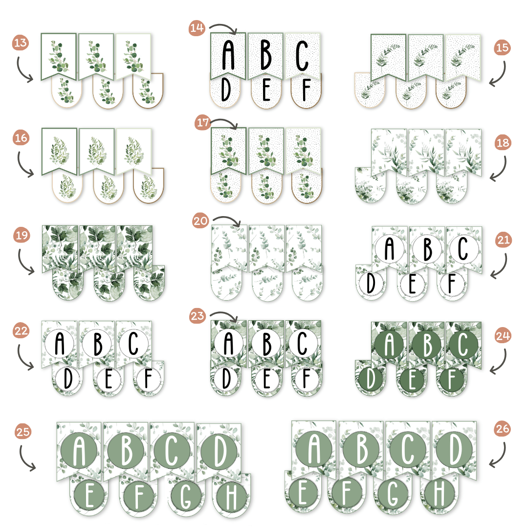 Bunting Banners - Bulletin Board Letters - Modern Botanical Theme - MJLL