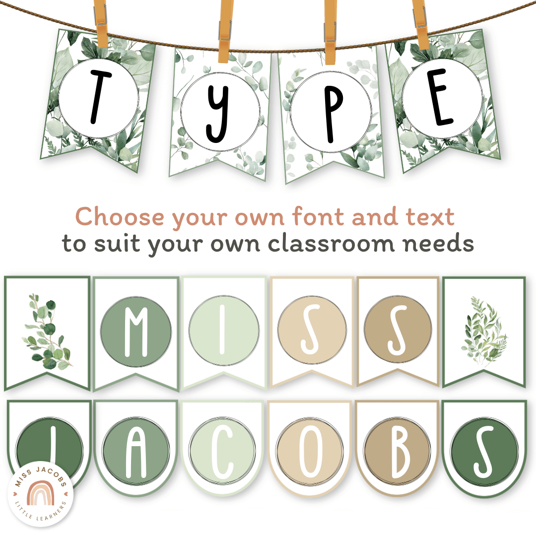 Bunting Banners - Bulletin Board Letters - Modern Botanical Theme - MJLL