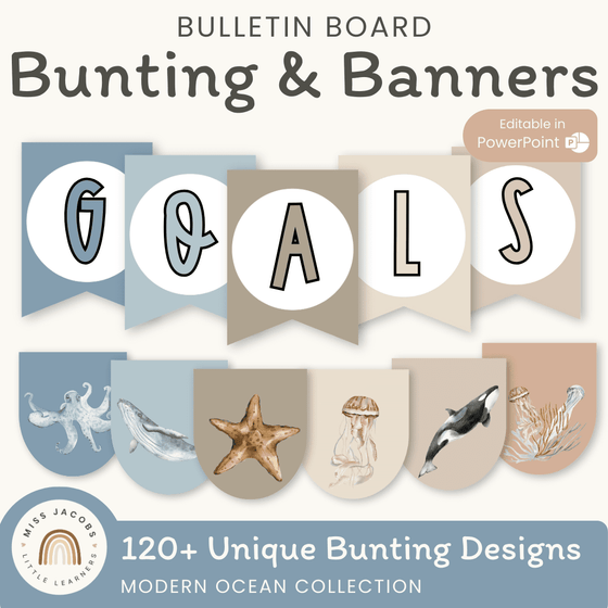 Bunting & Banners - Bulletin Board Letters - Modern Ocean Theme – Miss ...