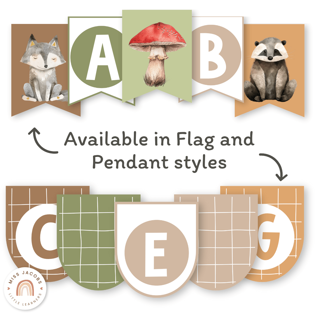 Bunting Banners - Bulletin Board Letters - Woodland Theme - MJLL – Miss ...