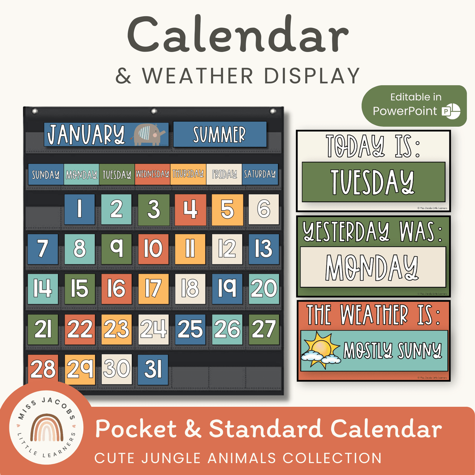 Classroom Calendar & Weather Display | Cute Jungle Animals