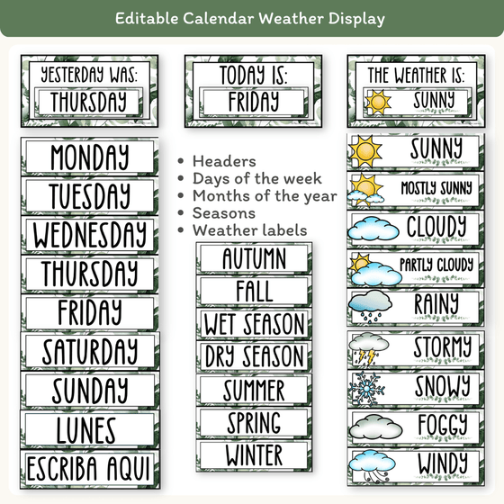Calendar & Weather Display - Modern Botanical Theme - Miss Jacobs ...
