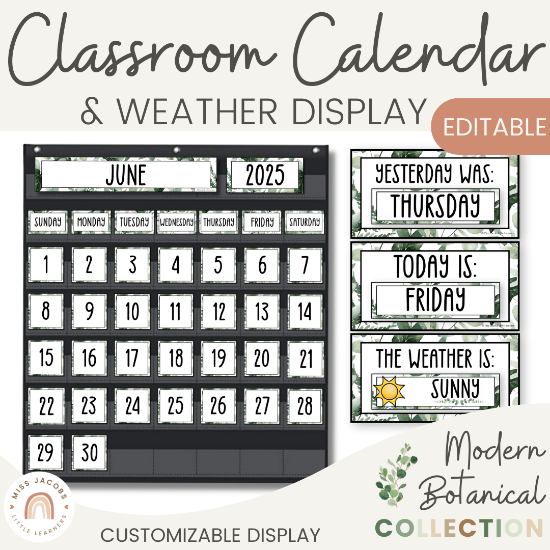 Calendar & Weather Display - Modern Botanical Theme - Miss Jacobs