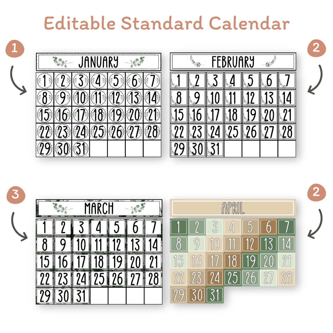 Calendar & Weather Display - Modern Botanical Theme - Miss Jacobs