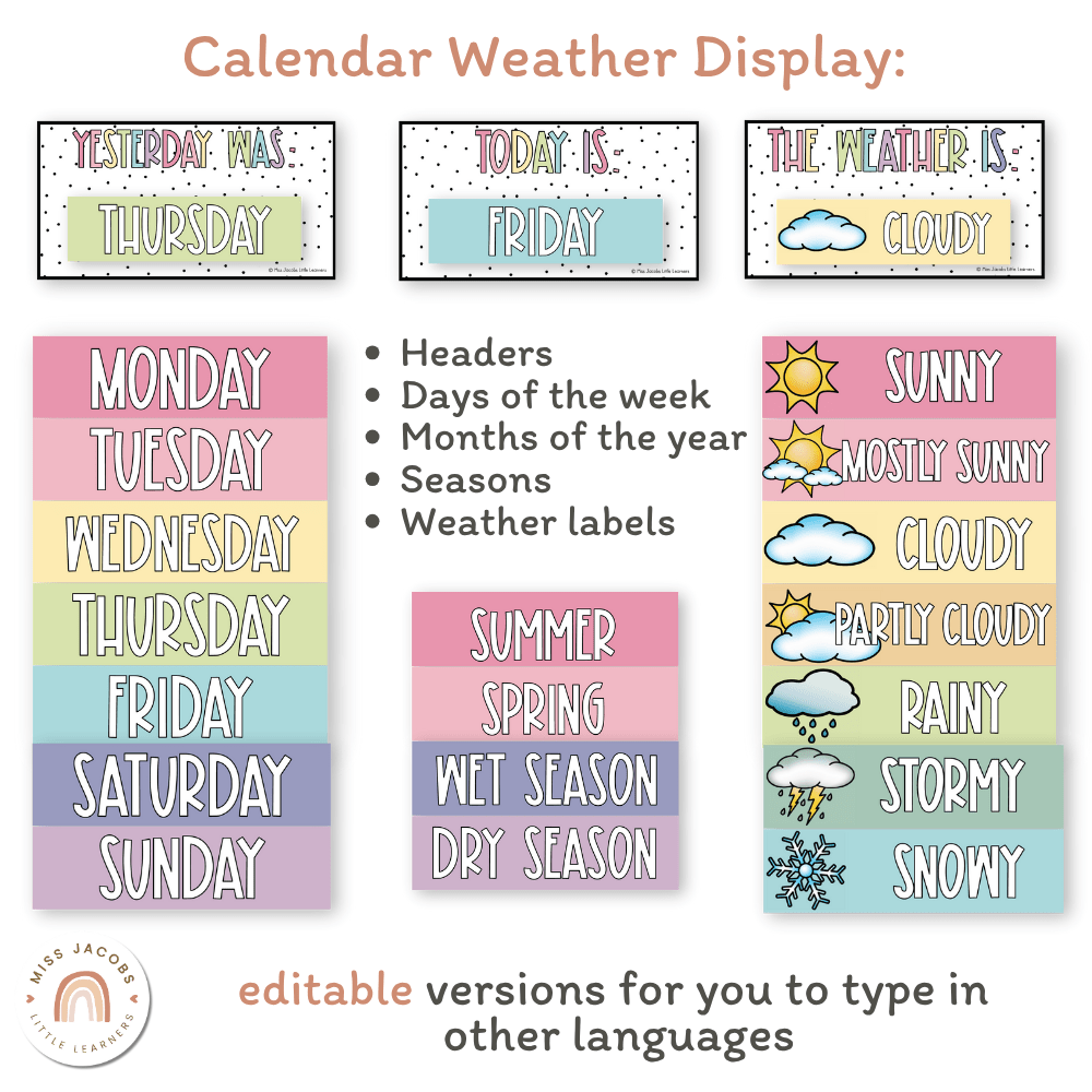Calendar & Weather Display - Spotty Pastel Classroom Decor - MJLL