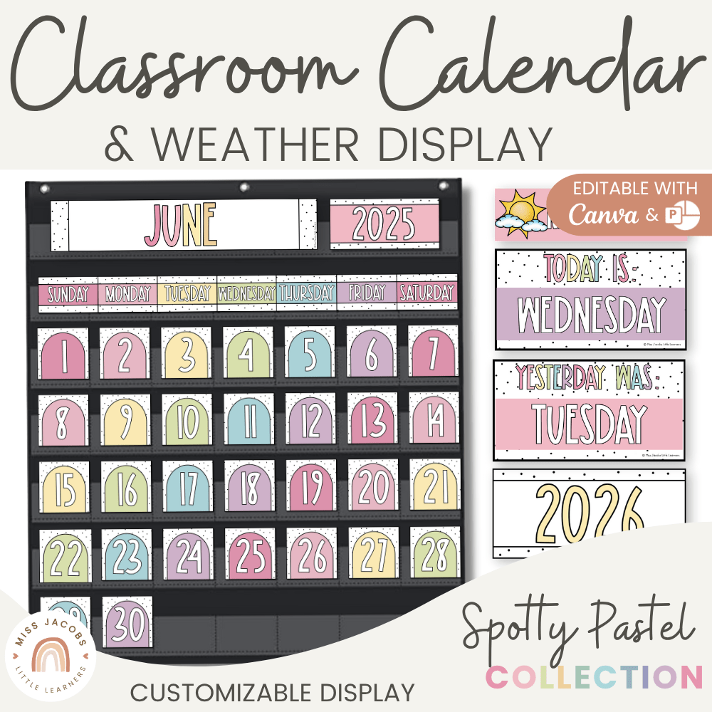 Calendar & Weather Display - Spotty Pastel Classroom Decor - MJLL