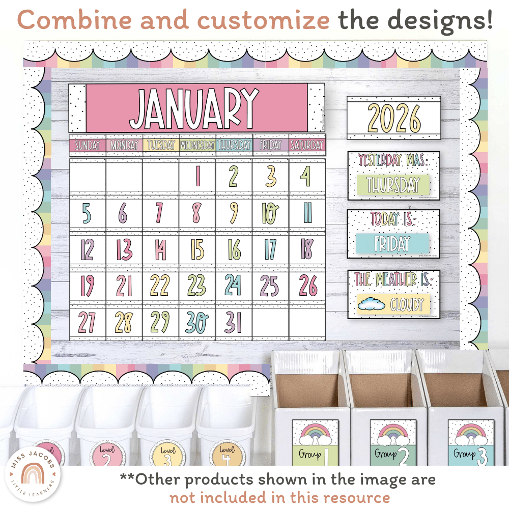 Calendar & Weather Display - Spotty Pastel Classroom Decor - MJLL