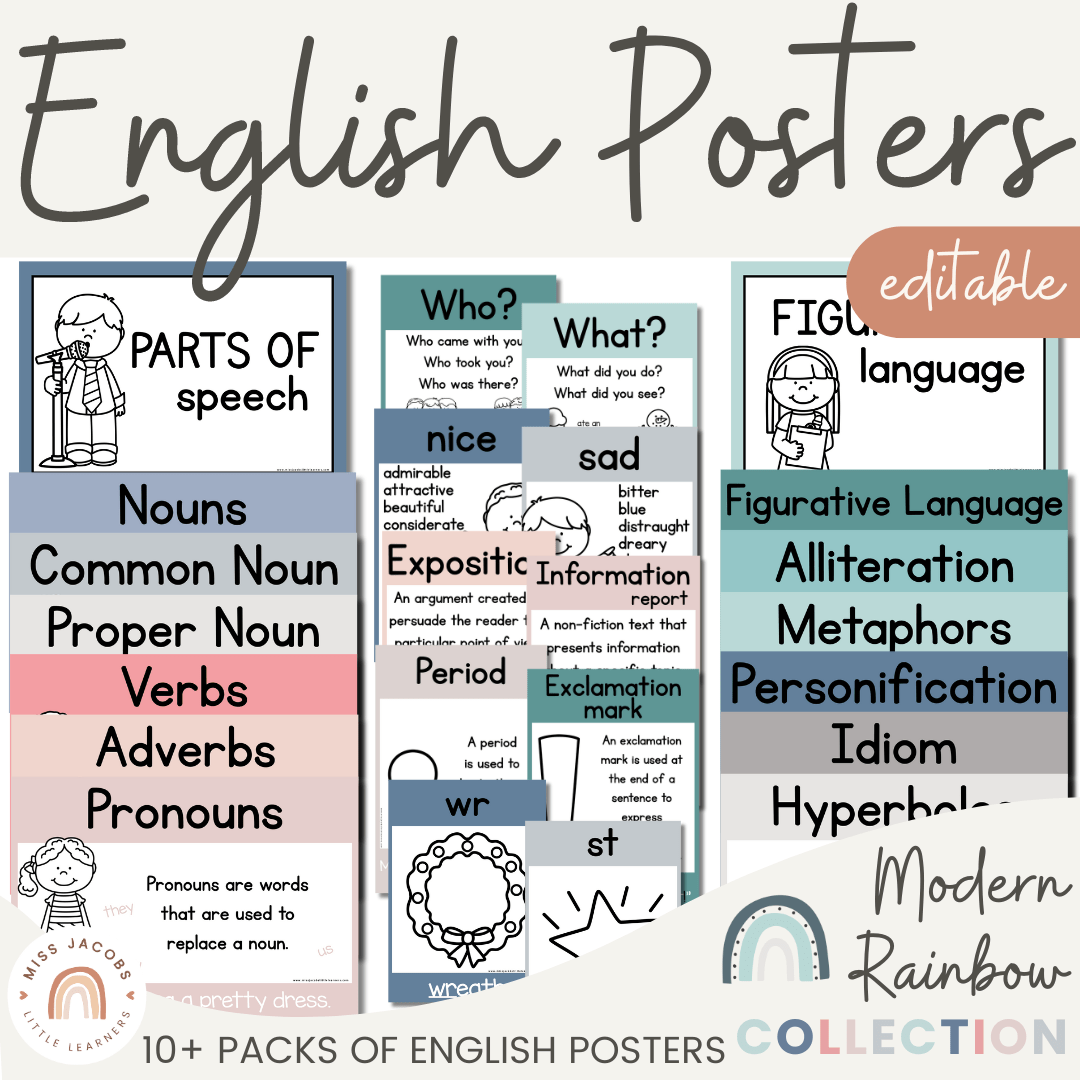 Calm Colors Decor | English Posters Bundle | MODERN RAINBOW Color Pale ...