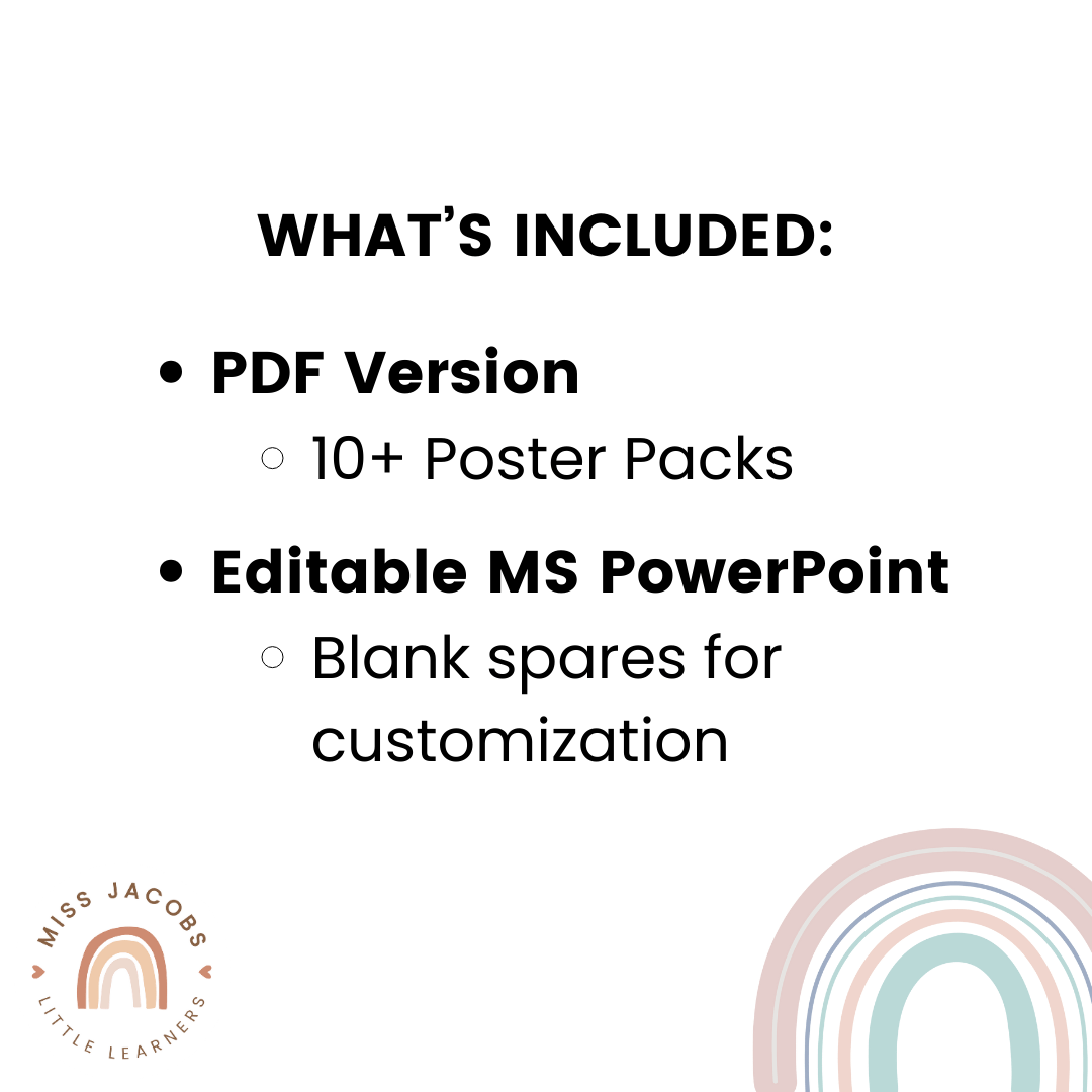 English Posters Reading and Writing Bundle - Rainbow Calm Colors