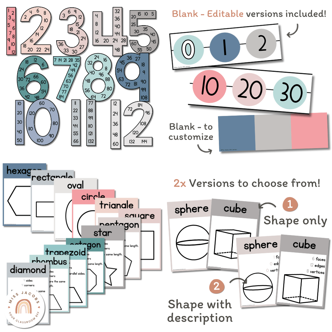 Calm Colors Decor | Math Posters Bundle | MODERN RAINBOW Color Palette ...