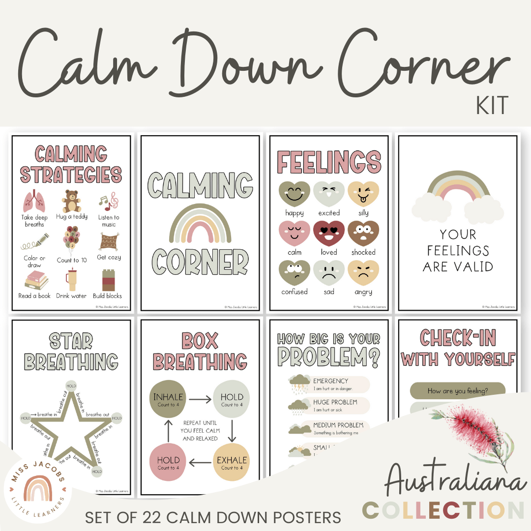 Calm Down Corner Kit - Austaliana Classroom Theme - Miss Jacobs
