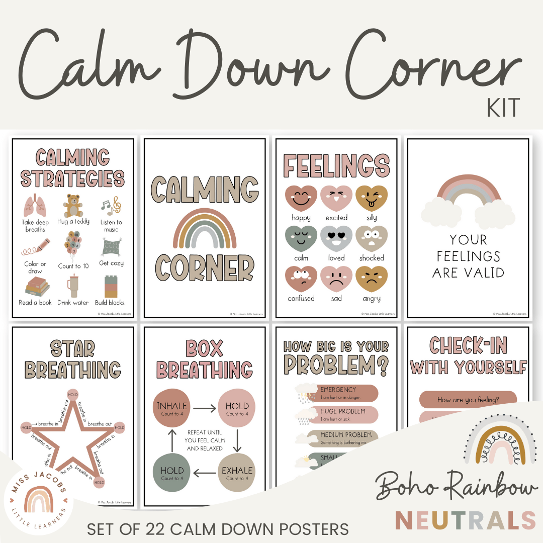 Calm Down Corner Posters - Boho Rainbow Theme - Miss Jacobs