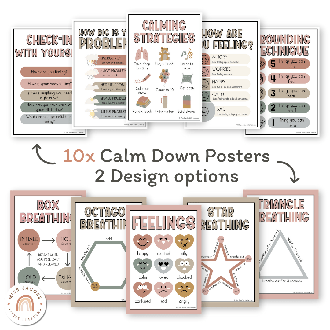 Calm Down Corner Posters - Boho Rainbow Theme - Miss Jacobs