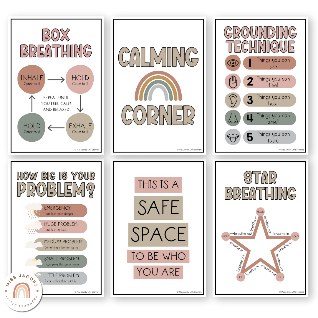 Calm Down Corner Posters - Boho Rainbow Theme - Miss Jacobs