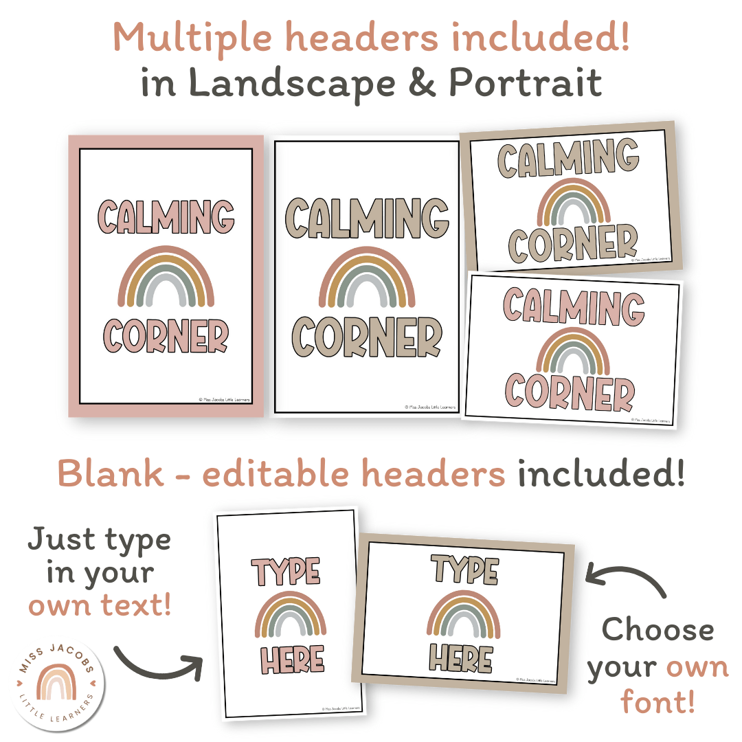 Calm Down Corner Posters - Boho Rainbow Theme - Miss Jacobs