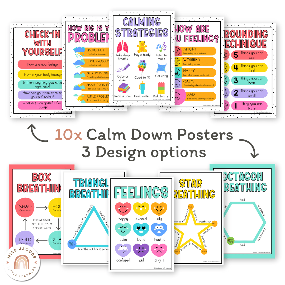 Calm Down Corner Posters - Bright Classroom Theme - Miss Jacobs
