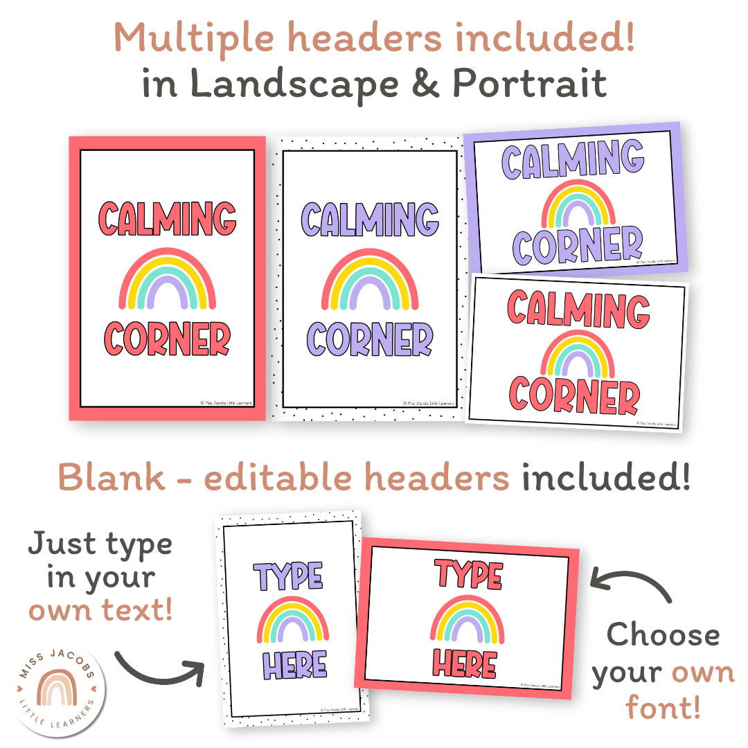 Calm Down Corner Posters - Bright Classroom Theme - Miss Jacobs