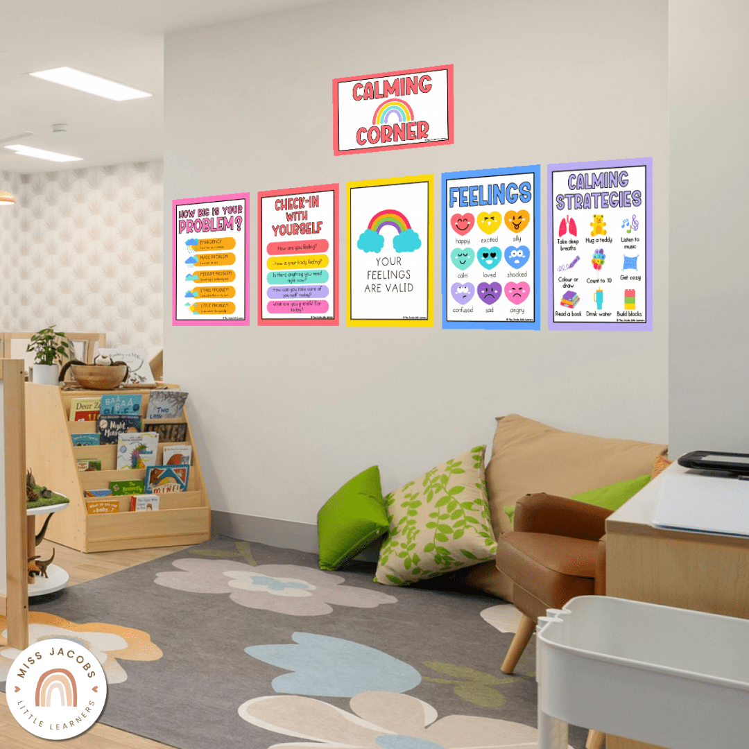 Calm Down Corner Posters - Bright Classroom Theme - Miss Jacobs