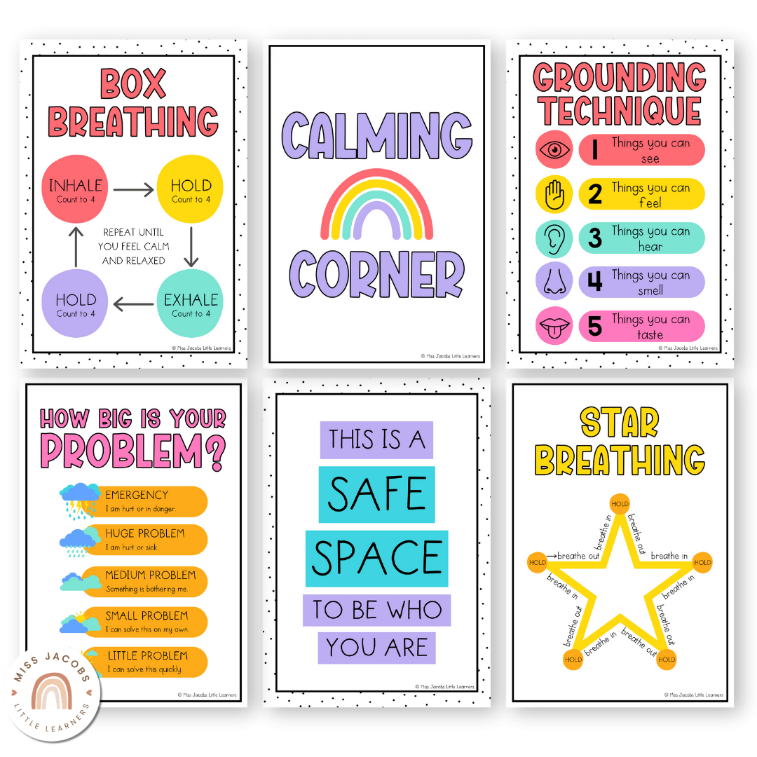 Calm Down Corner Posters - Bright Classroom Theme - Miss Jacobs