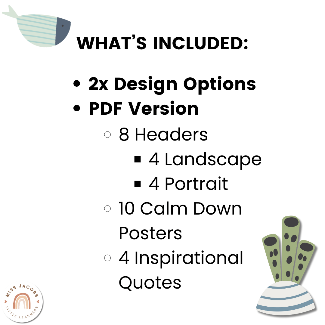 Calm Down Corner Posters - Cute Sea Life Theme - Miss Jacobs