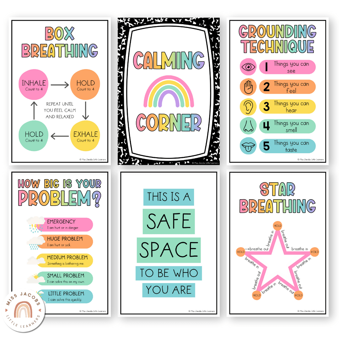 Calm Down Corner Posters - Cutesy Classroom Theme - Miss Jacobs