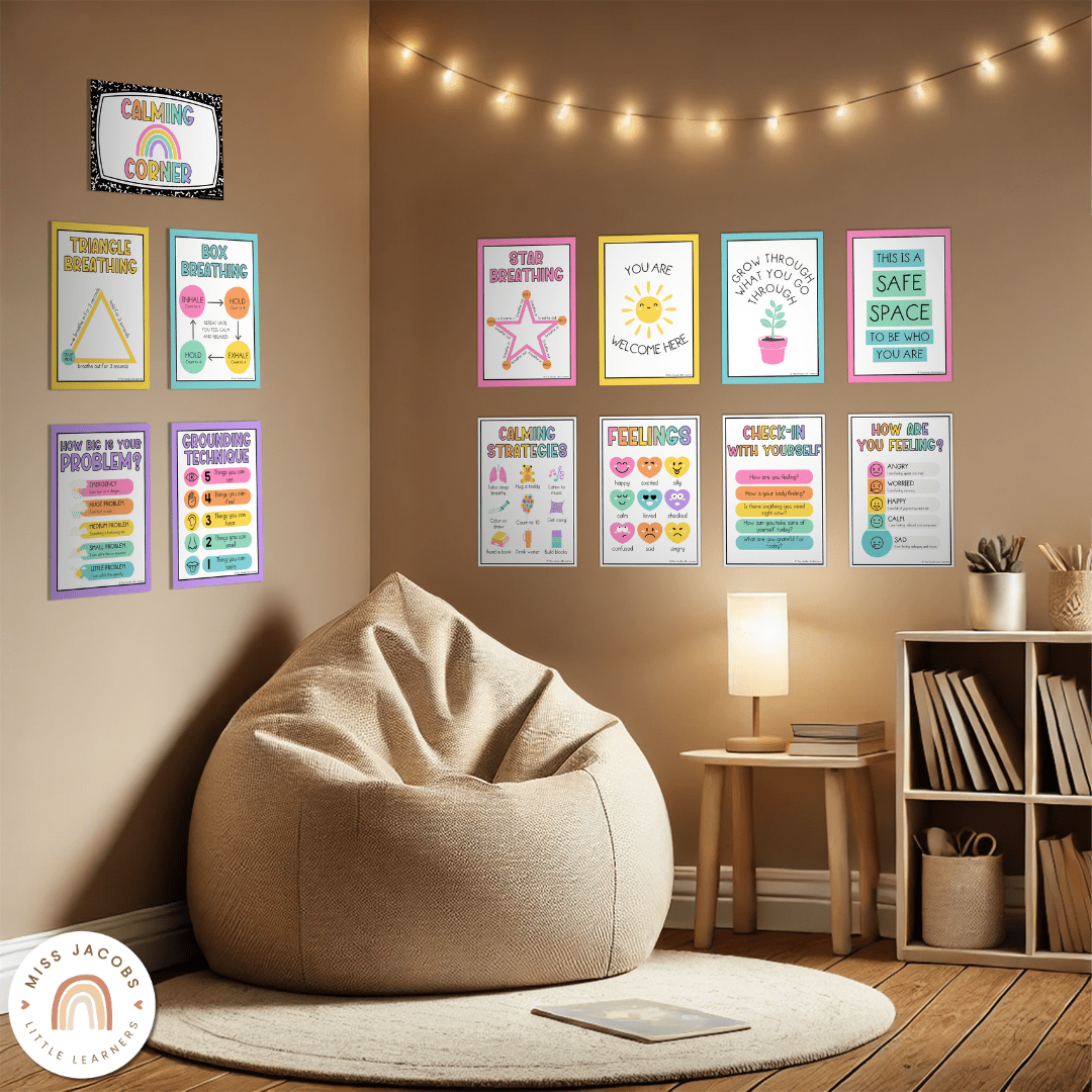 Calm Down Corner Posters - Cutesy Classroom Theme - Miss Jacobs