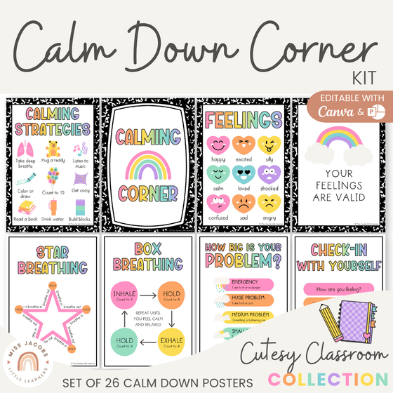 Calm Down Corner Posters - Cutesy Classroom Theme - Miss Jacobs
