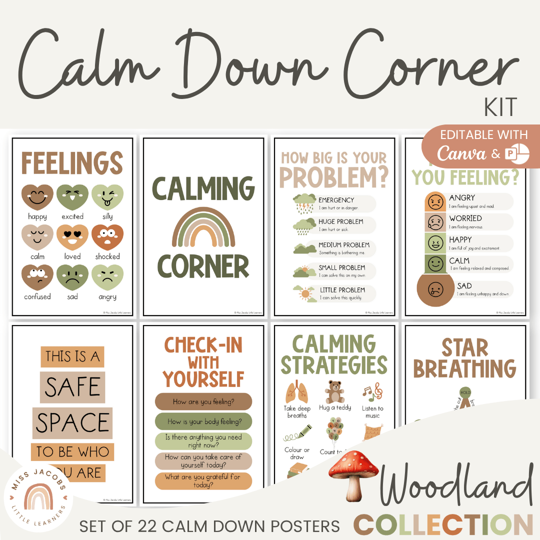 Calm Down Corner Posters - Woodland Theme Classroom Decor - MJLL