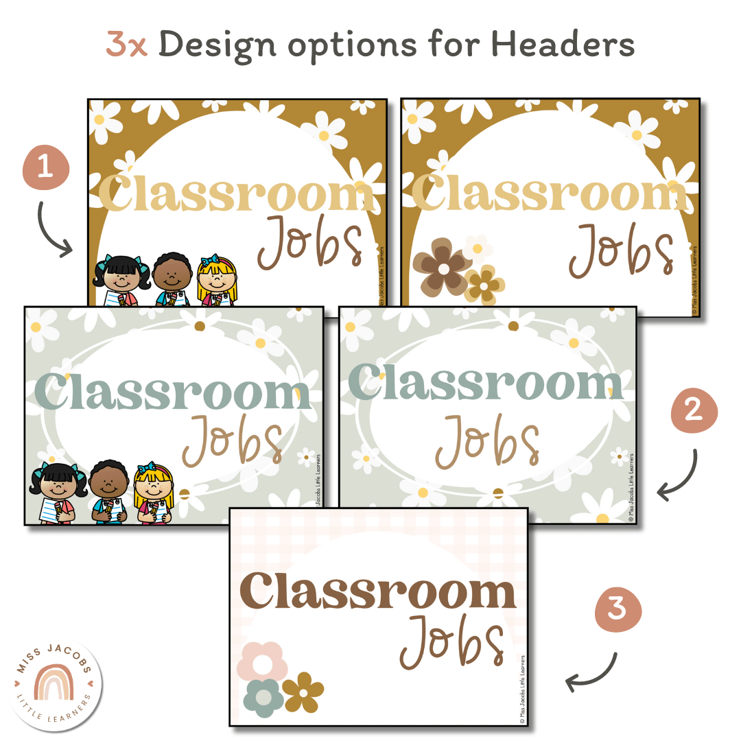 Classroom Job Chart - Daisy Gingham Neutrals Decor