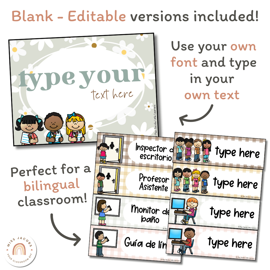 Classroom Job Chart - Daisy Gingham Neutrals Decor