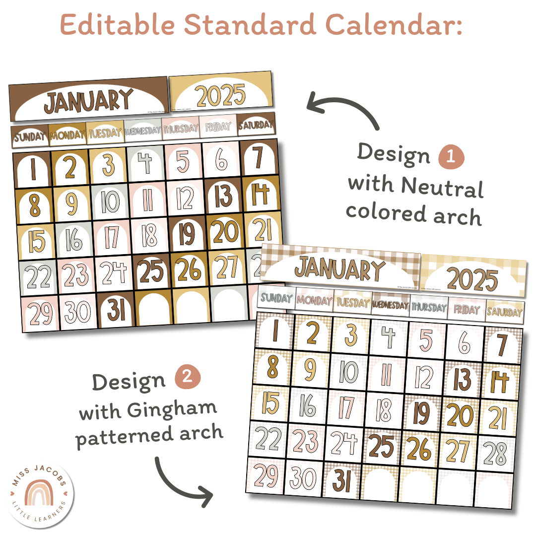 Calendar & Weather Display - Daisy Gingham Neutrals Decor