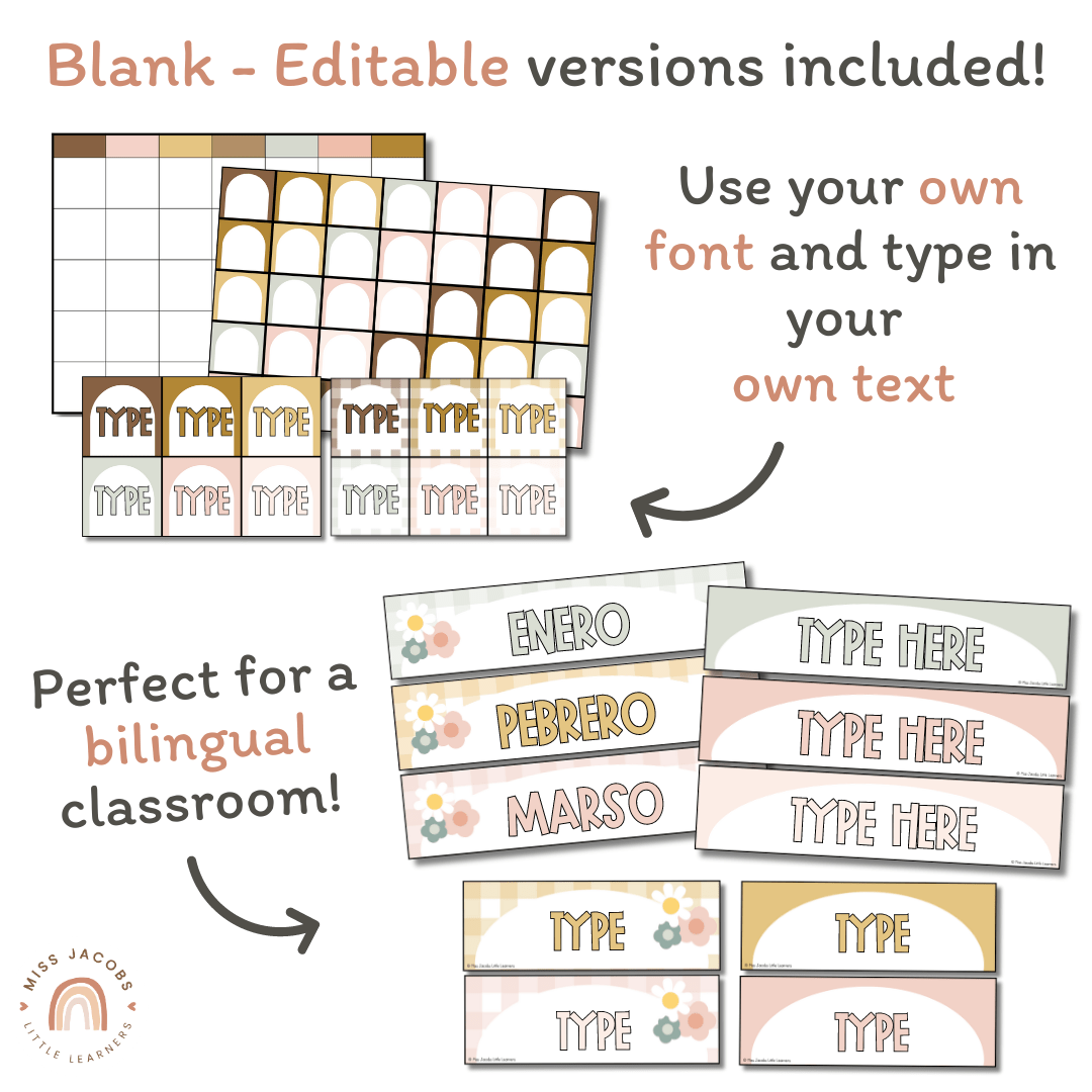 Calendar & Weather Display - Daisy Gingham Neutrals Decor