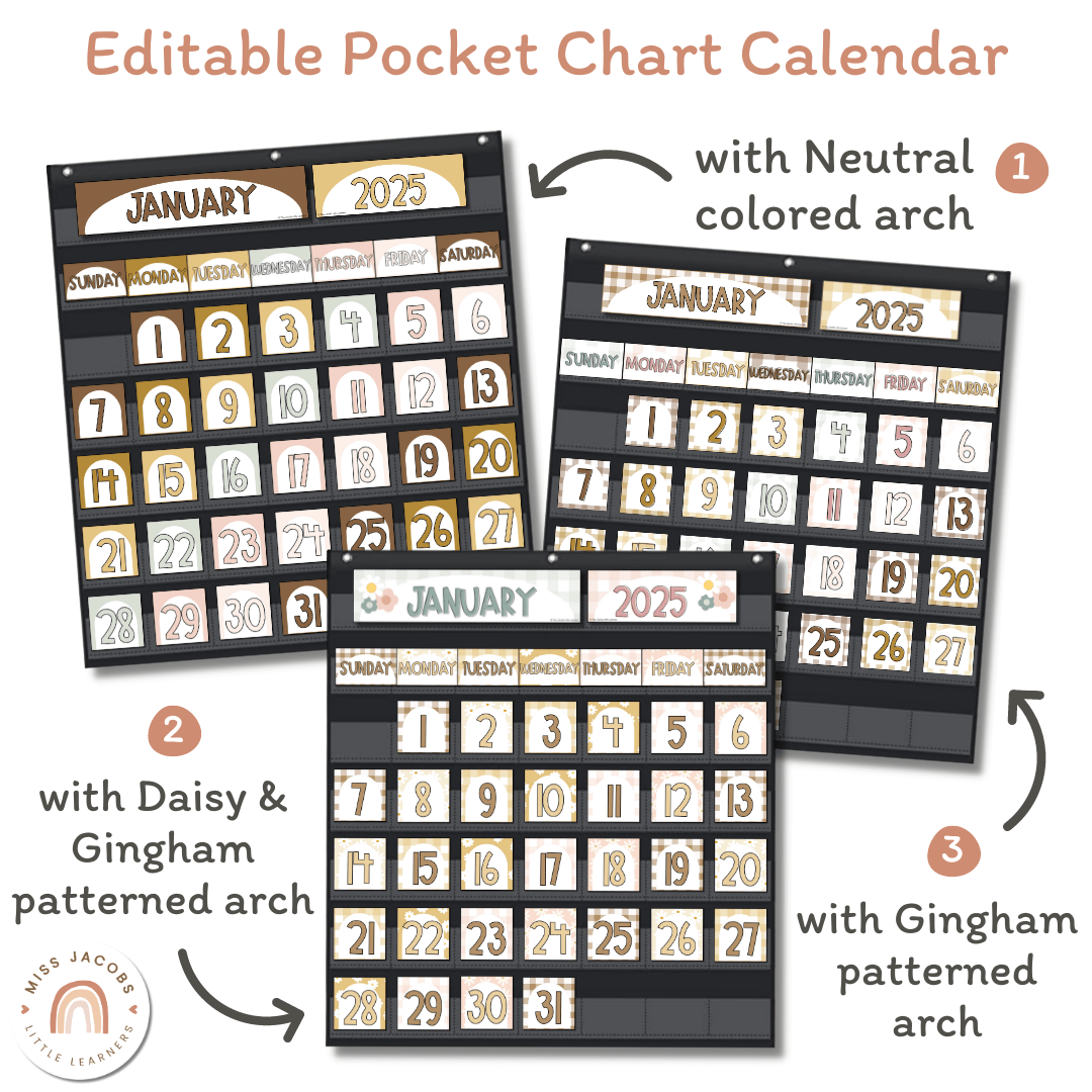 Calendar & Weather Display - Daisy Gingham Neutrals Decor