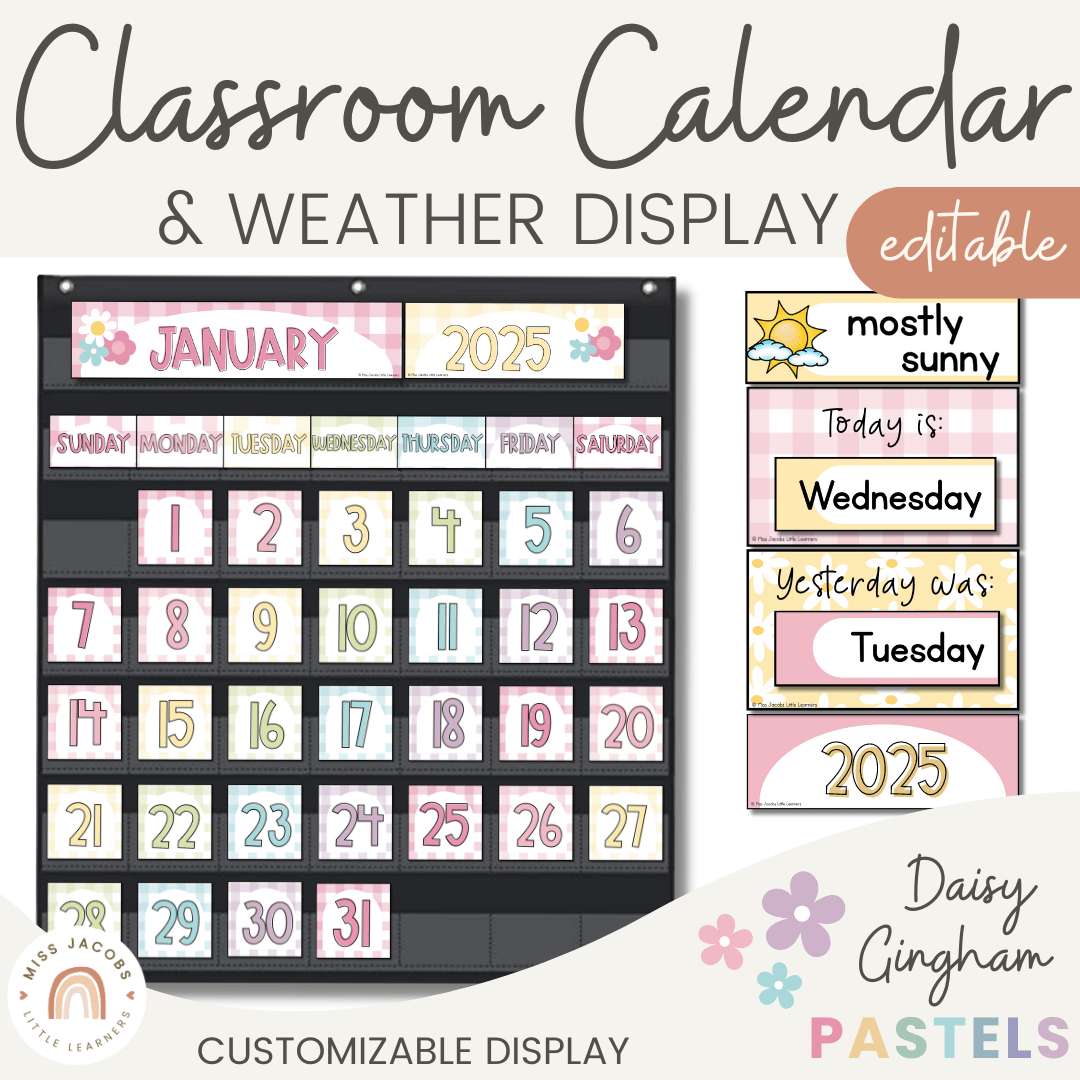 Calendar & Weather Display - Daisy Gingham Pastels Decor