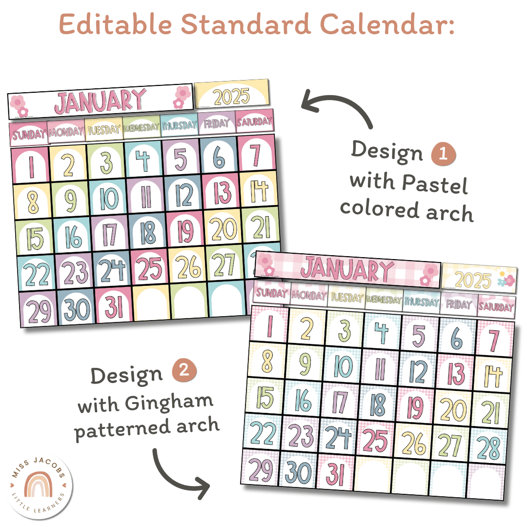 Calendar & Weather Display - Daisy Gingham Pastels Decor