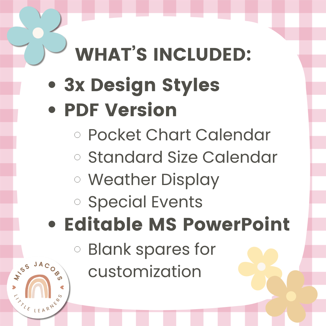 Calendar & Weather Display - Daisy Gingham Pastels Decor