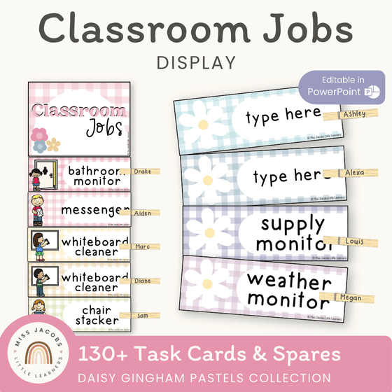 Classroom Job Chart - Daisy Gingham Pastels Decor – Miss Jacobs Little ...