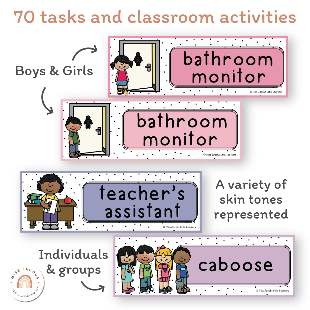 Classroom Job Chart - Spotty Pastel Theme - Miss Jacobs