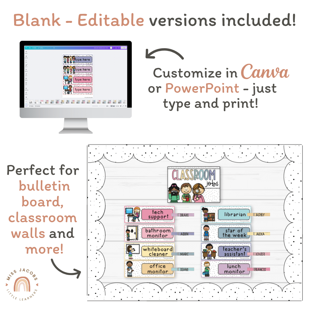 Classroom Job Chart - Spotty Pastel Theme - Miss Jacobs